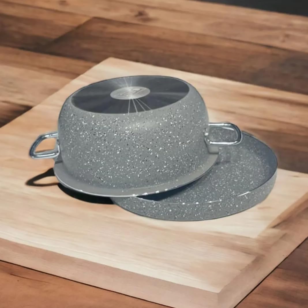 Traditional Maqluba Cooking Pot with Tray, Nonstick Granite Coated Maklouba Pot and Tray, Cooking Pot with Tray for Flipping, Even Heat Distribution, 2 Pcs
