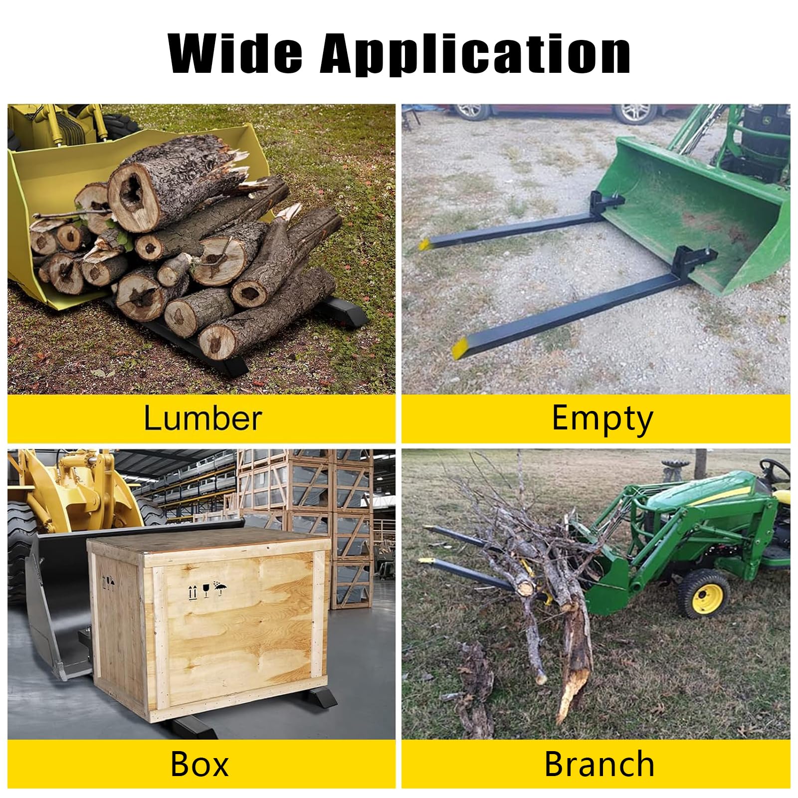 Pallet Forks Clamp On for Tractor Bucket w/Adjustable Stabilizer Bar -43" 2000lbs Capacity Max Tractor Bucket Forks(43inch Total Length)