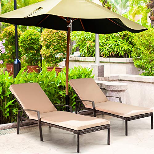 Pamapic 8512 Pieces, Chaise Thickened Cushion, PE Rattan Steel Frame Pool Lounge Chair Set for Patio Backyard Porch Garden Poolside, 2 PCS, Beigeā¦