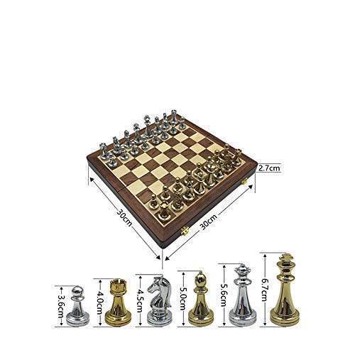 Metal Glossy Golden and Silver Chess Pieces Solid Wooden Folding Chess Board High Grade Professional Chess Games Set