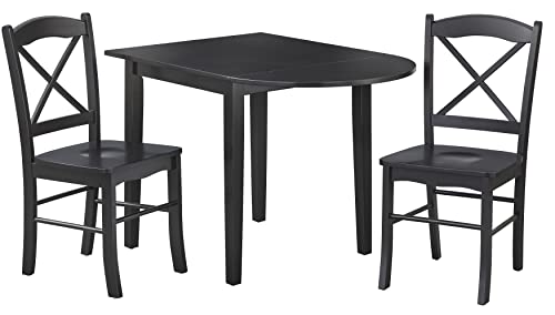 Target Marketing Systems Tiffany Two-Toned Single Drop Leaf Dining Table for Small Spaces, and Apartments, Made of Solid Rubberwood, Expands from 30" to 43", Black