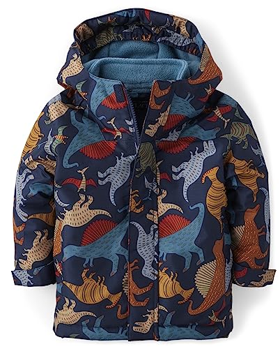 The Children's Place Baby Boys' and Toddler Heavy 3 in 1 Winter Jacket, Wind Water-Resistant Shell, Fleece Inner, Dino, 12-18 Months