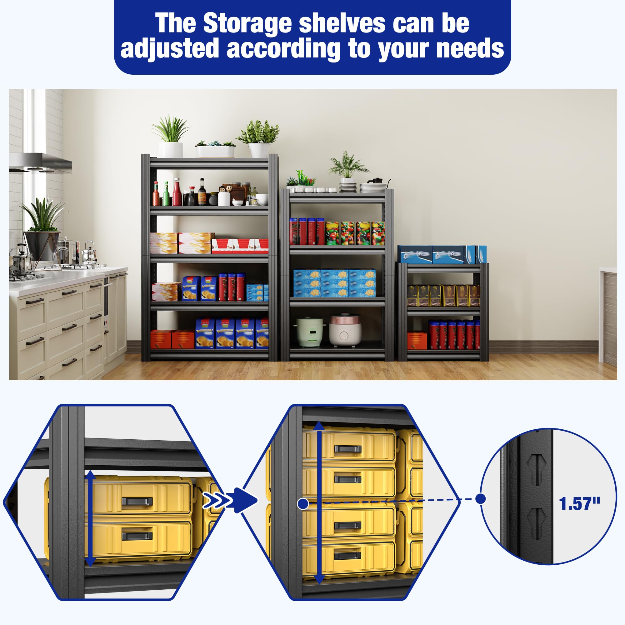 SUXXAN Garage Shelving, 31" Garage Storage Shelves Heavy Duty, 3 Tier Adjustable Height Metal Shelving Unit for Garage Basement, Industrial Shelving Utility Shelf, Black,Assembly is Required
