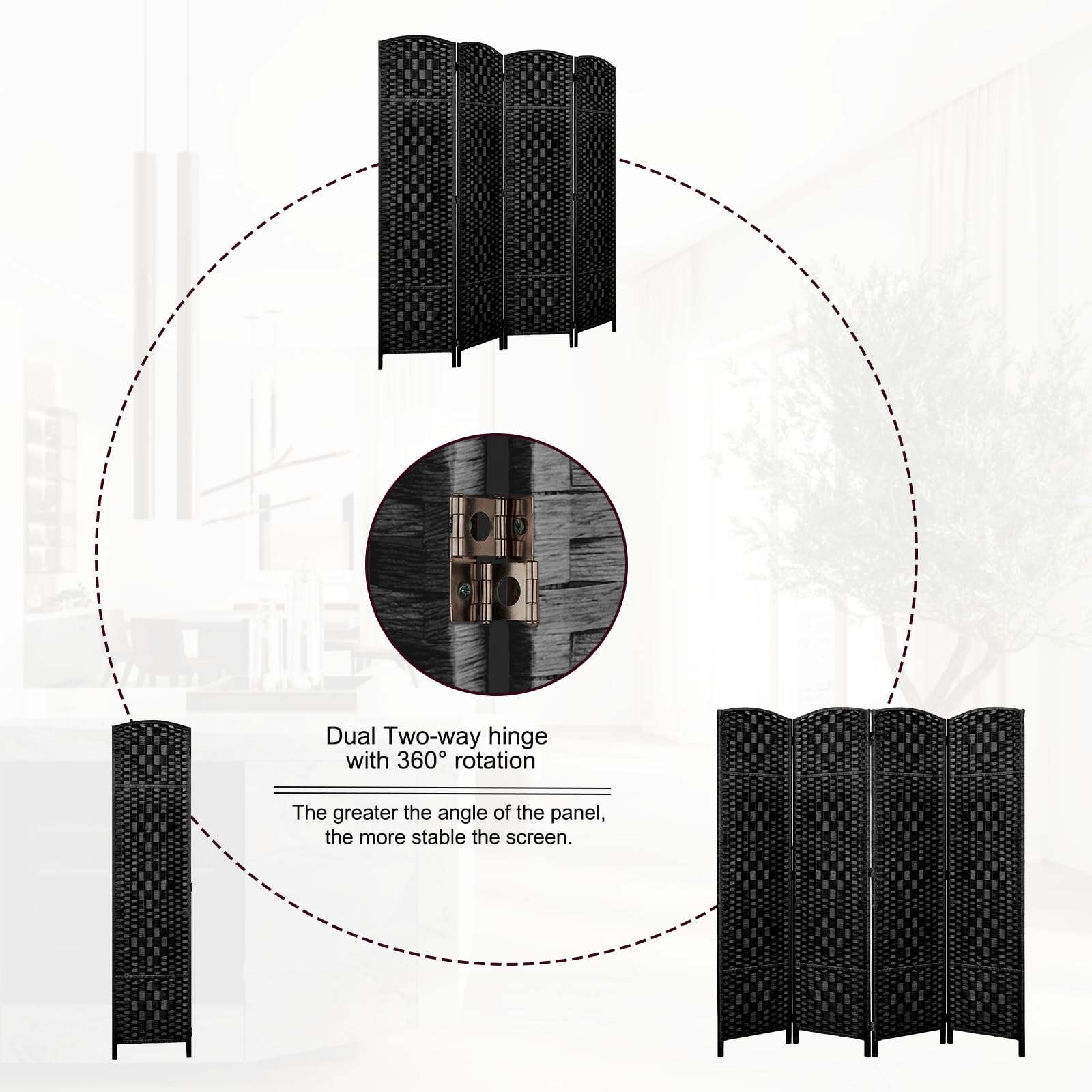 Rose Home Fashion Room Divider, Room Dividers and Folding Privacy Screens, 16" Privacy Screen 4 Panels Room Divider Wall Partition Room Dividers Panel Screen,6 ft.Tall, White
