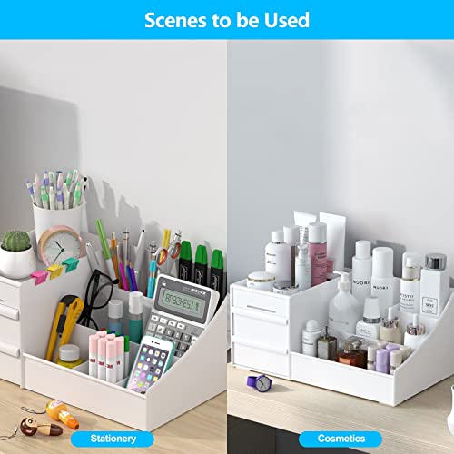VZINO Drawer Makeup Organizer for Vanity, Large White Desk Organizer for Cosmetics, Skincare, or Stationery, Perfect for Bedroom and Office Countertops