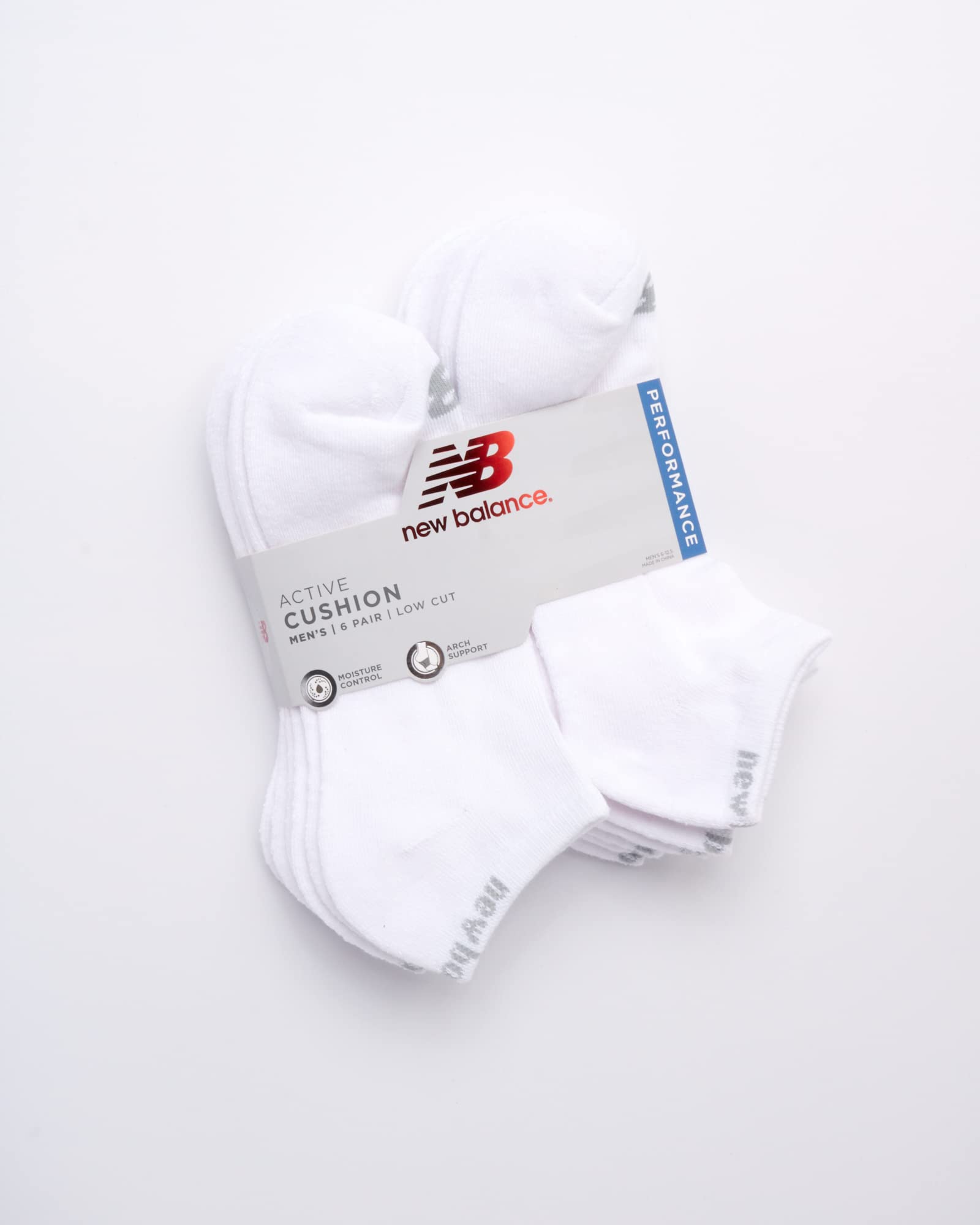 New Balance Men's Low Cut Basic 6-Pack Socks, Size 6-12.5, All White