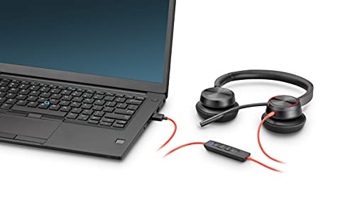 Poly - Blackwire 8225 Wired Headset with Boom Mic (Plantronics) - Dual-Ear (Stereo) Computer Headset - USB-A to Connect to your PC/Mac - Active Noise Canceling-Works with Teams (Certified), Zoom &more