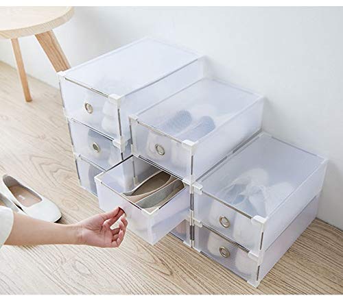 Senhill 12 Pack Shoe Storage Stackable Shoe Box Foldable Clear Plastic Shoes Holder Cabinet Transparent DIY Shoes Organizer Drawer Type Shoe Case Container