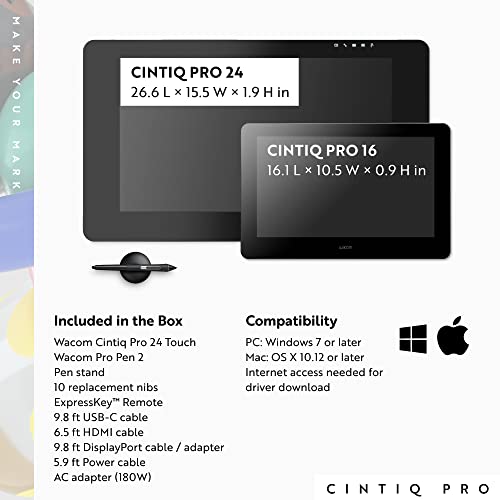 Wacom Cintiq Pro 24 Creative Pen and Touch Display β 4K graphic drawing monitor with 8192 pen pressure and 99% Adobe RGB (DTH2420K0), Black