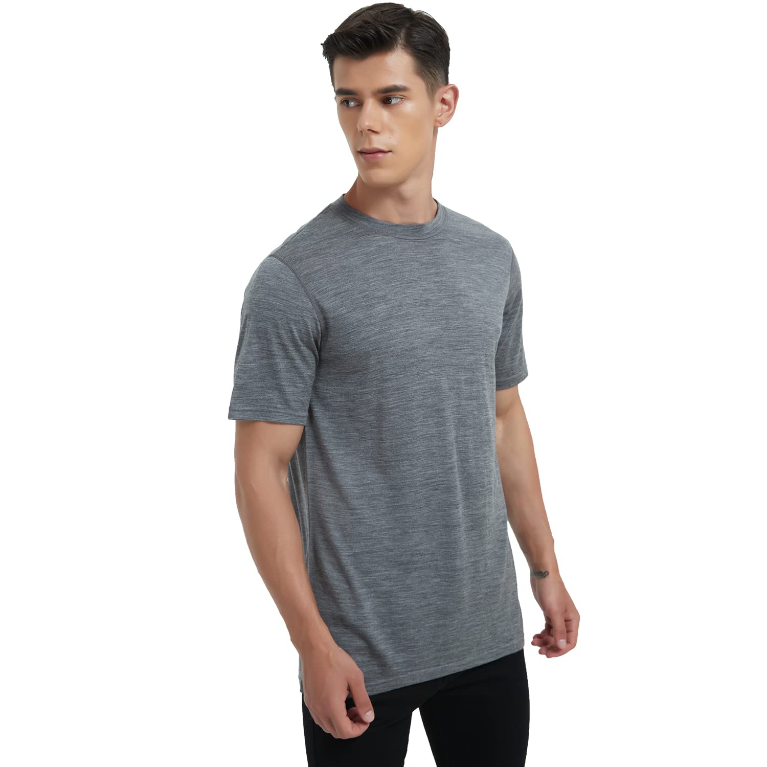 METARINO Merino Wool T-Shirts Mens Short Sleeve Lightweight Base Layer for Hiking,Travel,Hunting,Cycling,Dark Gray,Large
