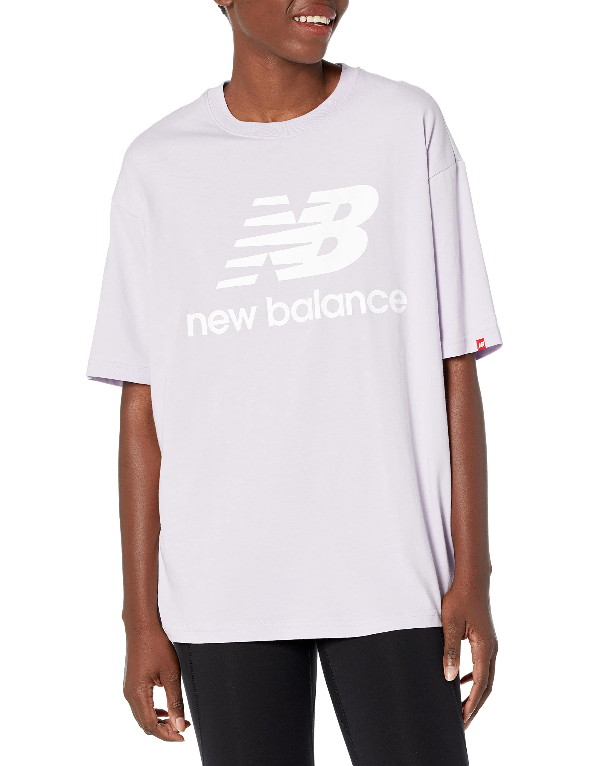 New Balance Women's NB Essentials Stacked Logo Short Sleeve 20, Grey Violet, Large