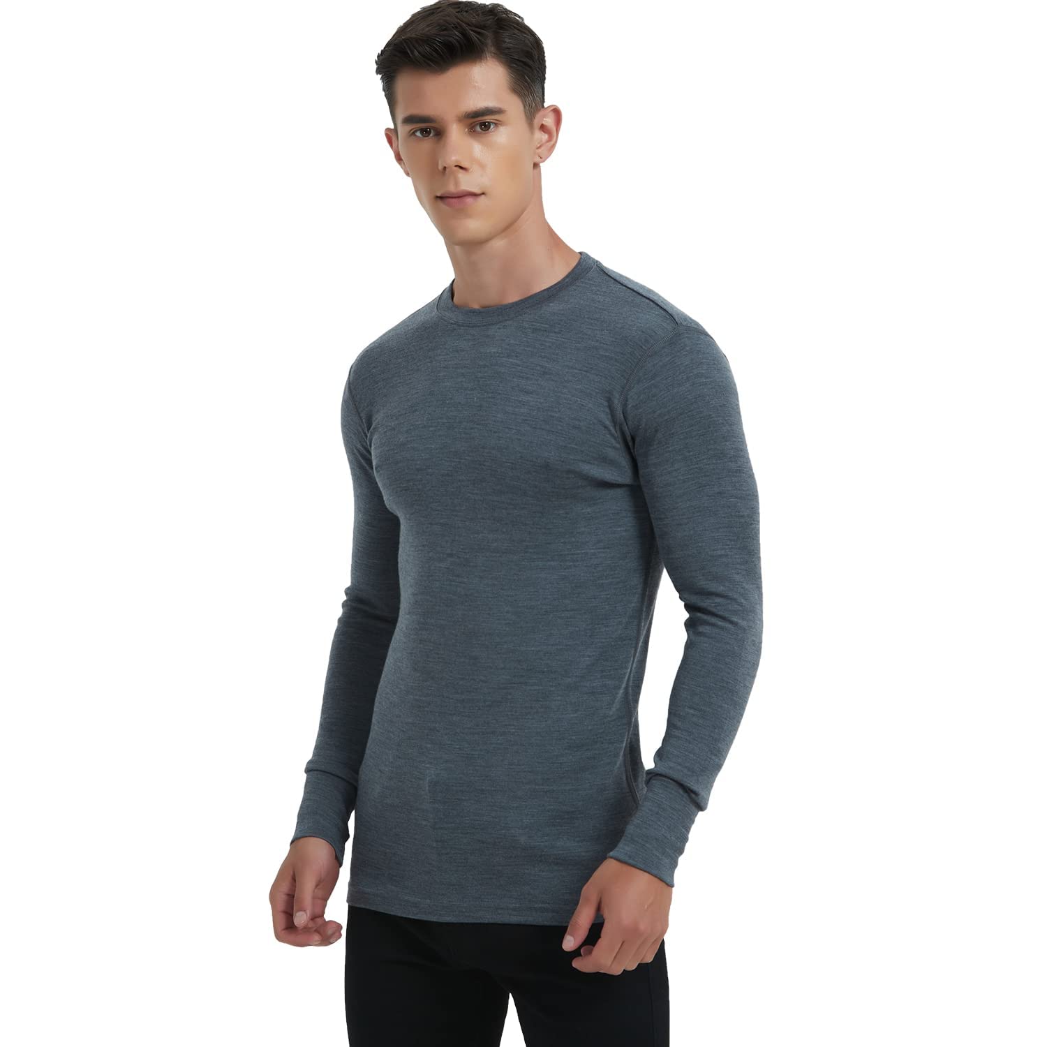 METARINO Merino Wool Base Layer Mens Long Sleeve Midweight Thermal Shirt,Dark Grey,Medium