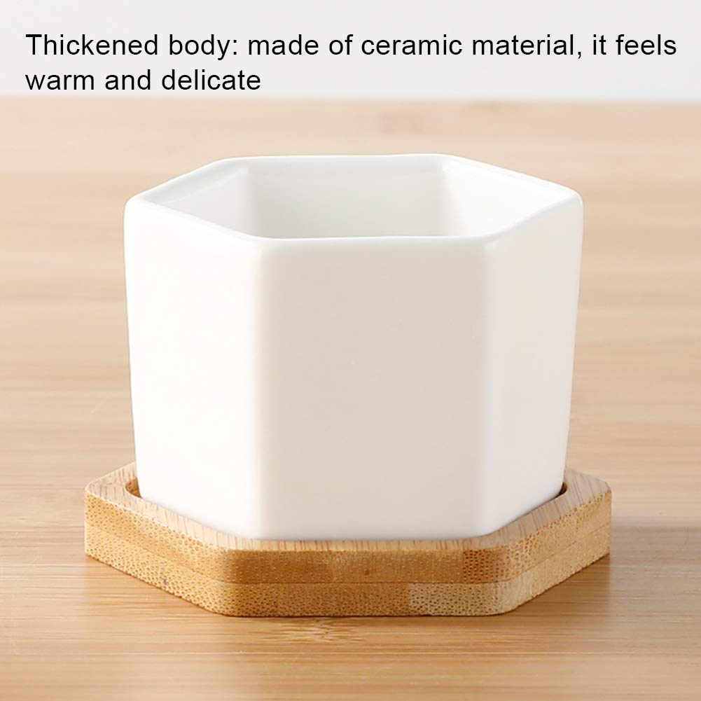 Ochine 3 Inches Ceramic Cactus Flower Pot with Bamboo Tray Small Succulent Planter Modern Indoor Outdoor Plant Pots Set Home Planters Container Bonsai Pots with Drainage Hole