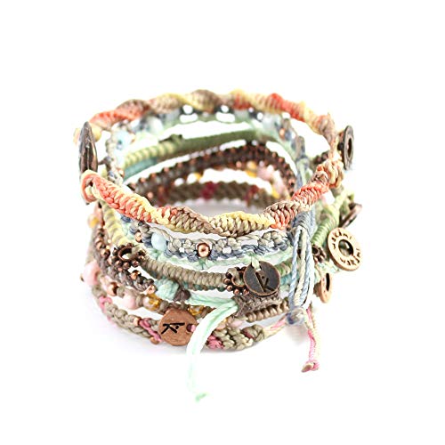 Wakami Earth Handmade Boho Bracelets Set of 7 | Braided Indie Bracelets for Women and Men | Beaded, Stackable, Handmade by Artisans, Waterproof Waxed Thread | DAY