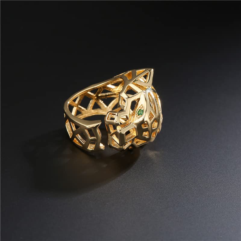 MEVESICUS 14k Gold Plated Panther Interlocked Adjustable Ring for Large Size Finger Exaggertad Rings Stackable Gold Rings for Women Men