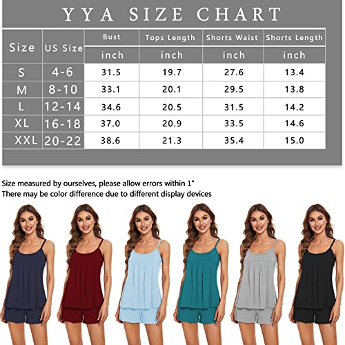 YYA Women's Cotton Pjs Pajamas Sleeveless Pajamas Tank Tops and Shorts Steel Blue M