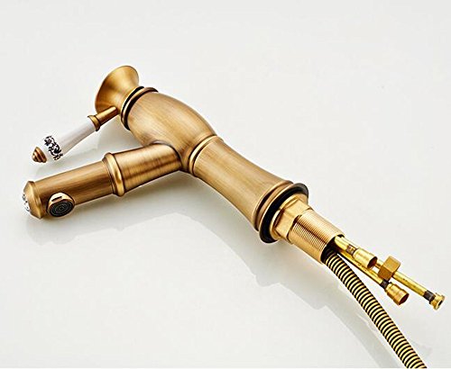 SJQKA-Antique basin faucet, bathroom all copper pull faucet, hot and cold retro faucet, telescopic table, basin faucet
