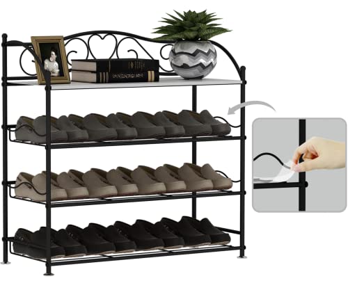 YADOOLIFE 4-Tier Black Shoe Rack, Metal Shoe Rack for Entryway, Closet, Free Standing Shoe Storage Racks, Sturdy Shoes Stand with Dust-proof Liners (Black)