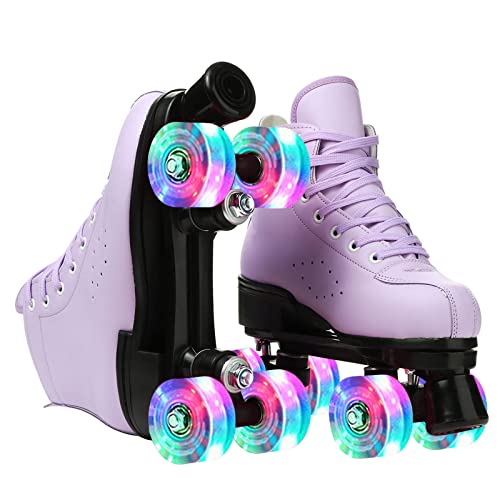 YYW Roller Skates for Women Girls Classic Double-Row Roller Skates High-top PU Leather Roller Skate Shoes Indoor Outdoor Roller Skates Purple