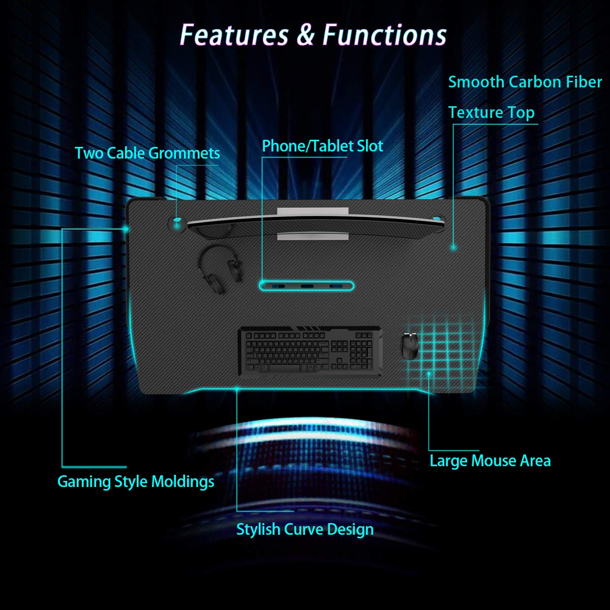 It's_Organized Ergonomic Gaming Desk, 44 Inch Small PC Computer Desk, Corner Gaming Table Gamer Workstation for Boy, Red