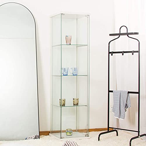 Zacis 4-Tier Glass Display Cabinet with Glass Door, 5mm Tempered Glass Curio Cabinet Collection Display Case, Floor Standing Glass Curio Cabinet Showcase,17" W x 14.5" D x 64" H (White)
