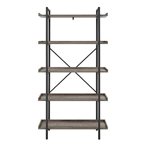 Walker Edison Urban Metal 5-Shelf Bookcase, 68" H, Gray Wash