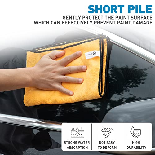 WEAWE Microfiber Towels for Cars - 6 Pack (23.6β x 15.7β),one Side Extended Pile Microfiber Cleaning Cloth for Car Washing Drying & Auto Detailing Strong Water Absorption Streak Free Non-Fading(Gold)