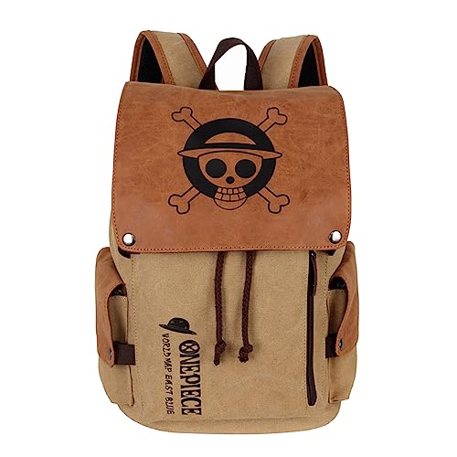 TOBVQOO Anime Backpack One Piece Luffy Canvas Travel Bag Daypack Laptop Bagpacks (Yellow)