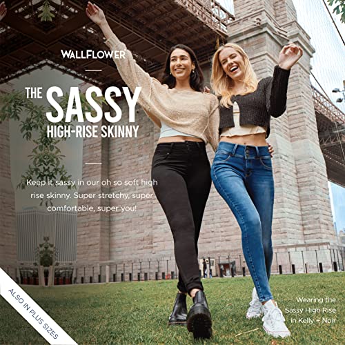WallFlower Women's Size Juniors InstaSoft High-Rise Sassy Skinny Jeans (Standard, Noir, 14 Plus