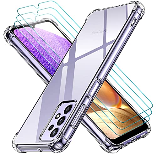 ivoler [4 in 1 Case for Samsung Galaxy A32 5G/M32 5G (Not fit A32 4G/M32 4G) with 3 Pack Tempered Glass Screen Protector, Clear Slim Soft TPU Silicone Protective Shockproof Phone Case 6.5 inch