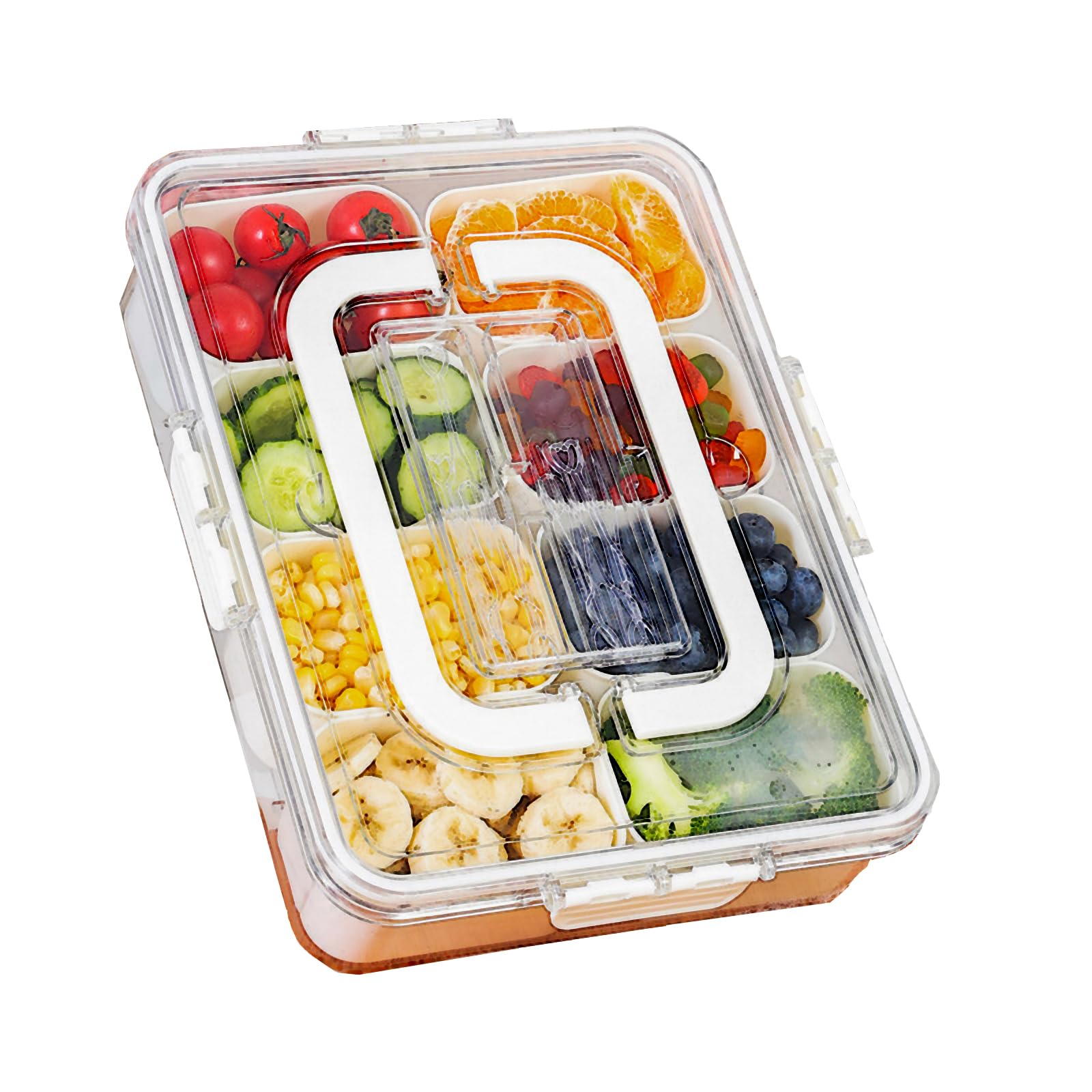 Snackle Box Container, Portable Divided Serving Tray With Lid And Handle, Snack Box Container for Candy, Fruits, Nuts, Snacks, Perfect for Picnic, Party, Home and Travel (4 Compartments)