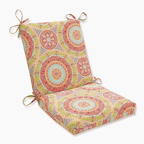 Pillow Perfect 609522 Outdoor/Indoor Delancey Jubilee Square Corner Chair Cushion, 36.5" x 18", Multicolored , Orange