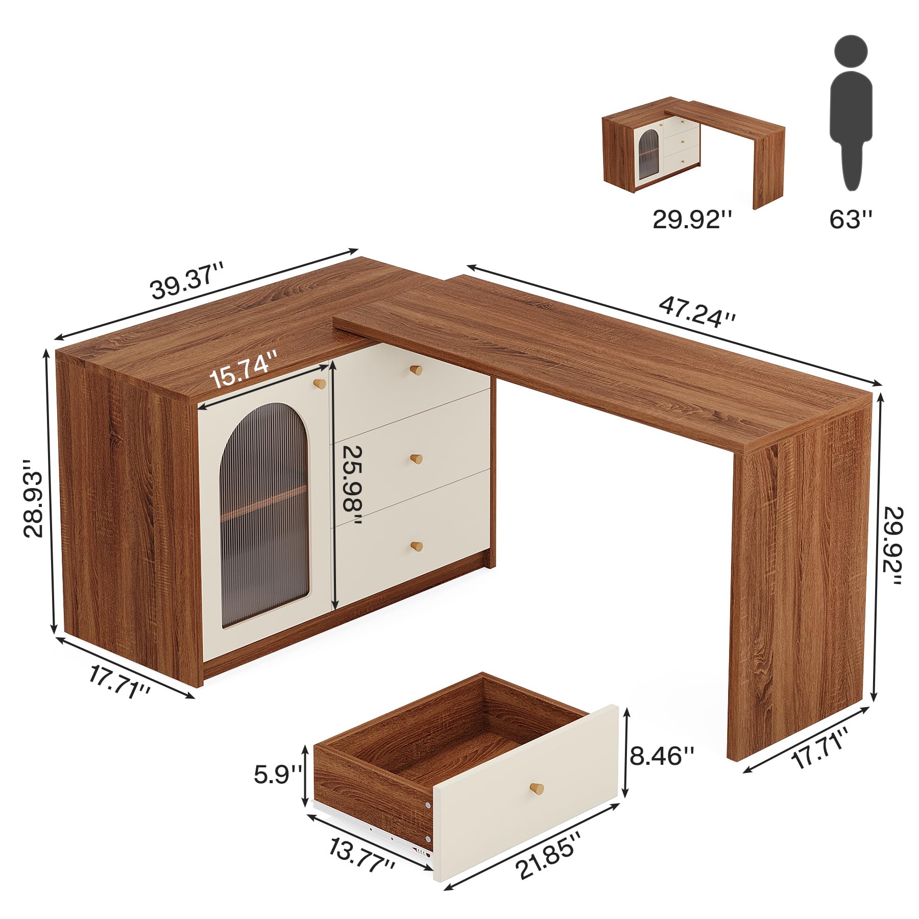 Tribesigns L Shaped Computer Desk with Drawers, Modern Corner Home Office Desk with Reversible Storage Cabinet, Long Study Writing Desk Workstation for Home Office, Black & White