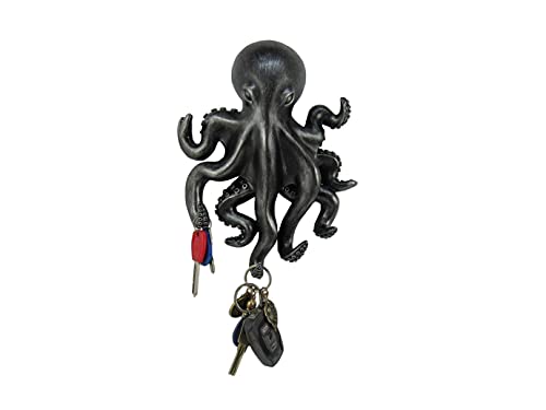 World of Wonders Octopus Decorative Wall Sculpture Key Holder | Nautical Decor Decorative Wall Hooks for Keys | Living Room Wall Decor and Beach Office Decor - 9"