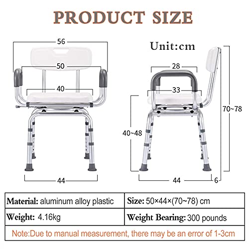 PAYRFV Pivoting Swivel Shower Chair for Elderly Seniors, 360° Bathtub Seat with Arms and Back Bath Stool Aid with Swivel Seat, Adjustable Height Shower Bench, Bathroom Bath Chair for Inside Shower