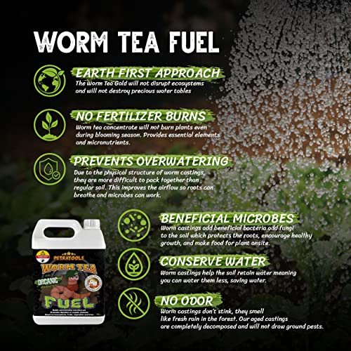 Worm Tea for Growers Gardening Soil - Compost Tea Fertilizer Liquid - Worm Castings, Earthworm Casting Manure Fertilizer - Earthworm Tea Worm Castings - PetraTools Worm Casting Concentrate for Growers (1Gal)