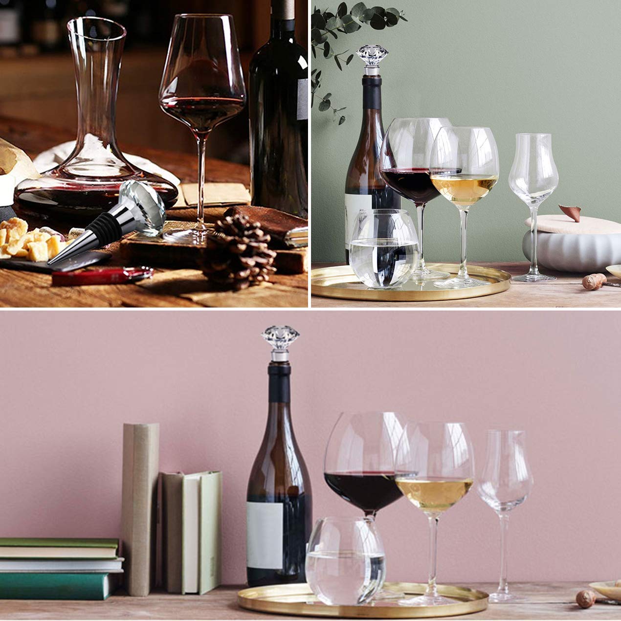 Miuion Decorative Crystal Wine and Beverage Bottle Stopper for Wine,Made of Zinc Alloy and Glass,Reusable Plug with Gift Box,Multi-Option (2 Pcs Crystal)