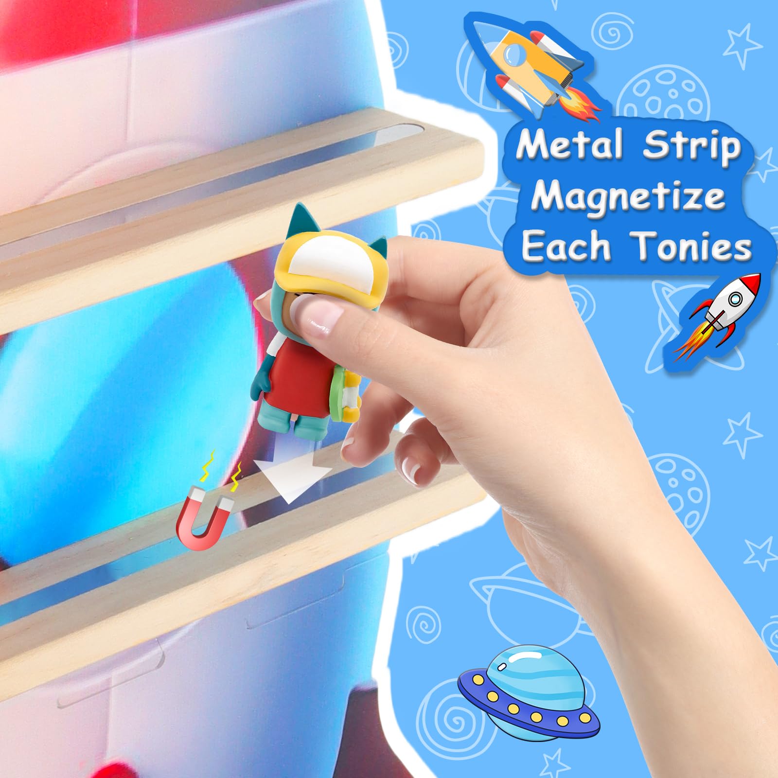 Taladad for Toniebox Starter Tonie Shelf Wall Mounted,Tonies Figures Tonies Storage,Magnetic Wooden Floating Shelves Compatible with Tonie Box Player Character for Children Room