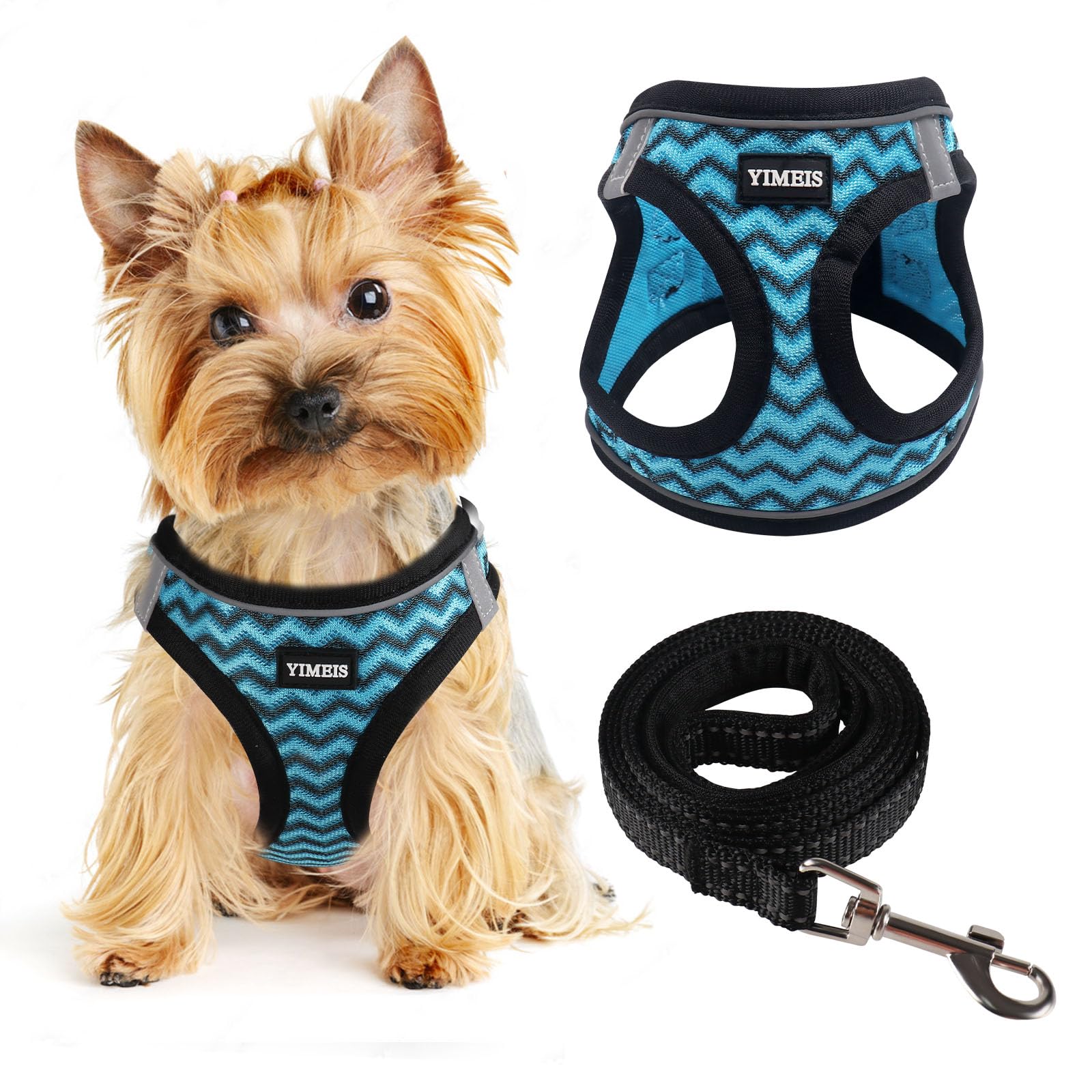 YIMEIS Dog Harness (XS, Blue) for Small Dogs, Lightweight Harness & Leash Set, Adjustable, Reflective, Breathable, 360°Visibility, Playful Style