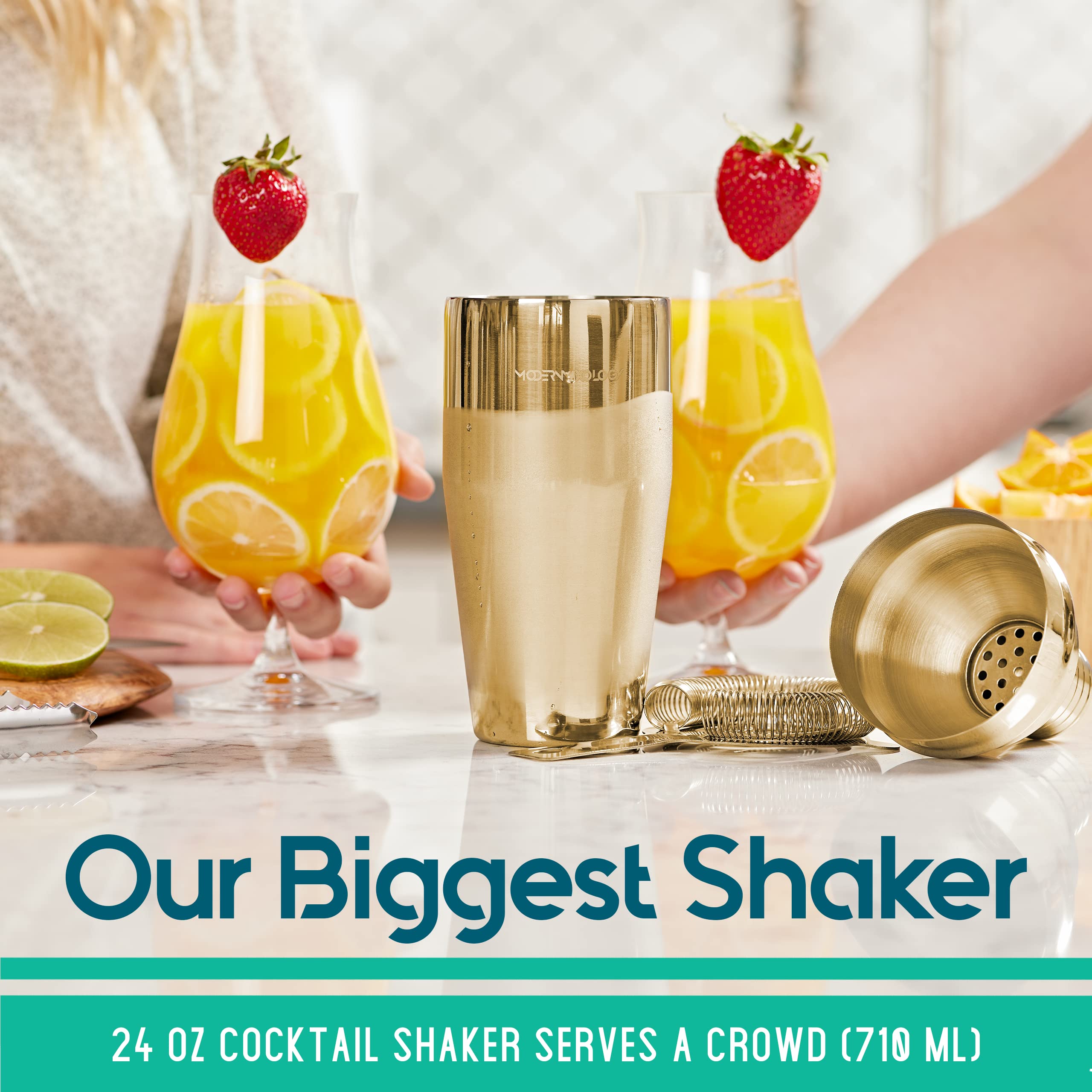 Mixology Bartender Kit: 23-Piece Bar Set Cocktail Shaker Set with Stylish Bamboo Stand | Perfect for Home Bar Tools Bartender Tool Kit and Martini Cocktail Shaker for Awesome Drink Mixing (Gold)