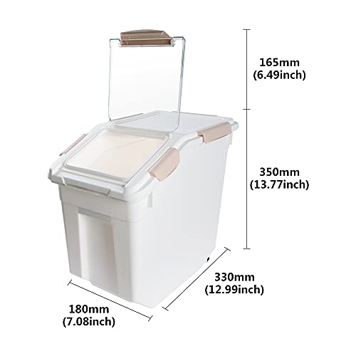 Qiveno Airtight Flour Storage Container 25 lb Rice Storage Container with Wheels Seal Locking Lid, Food Containers with Measuring Cup& Scoop for Flour, Rice, Grain(Pink)