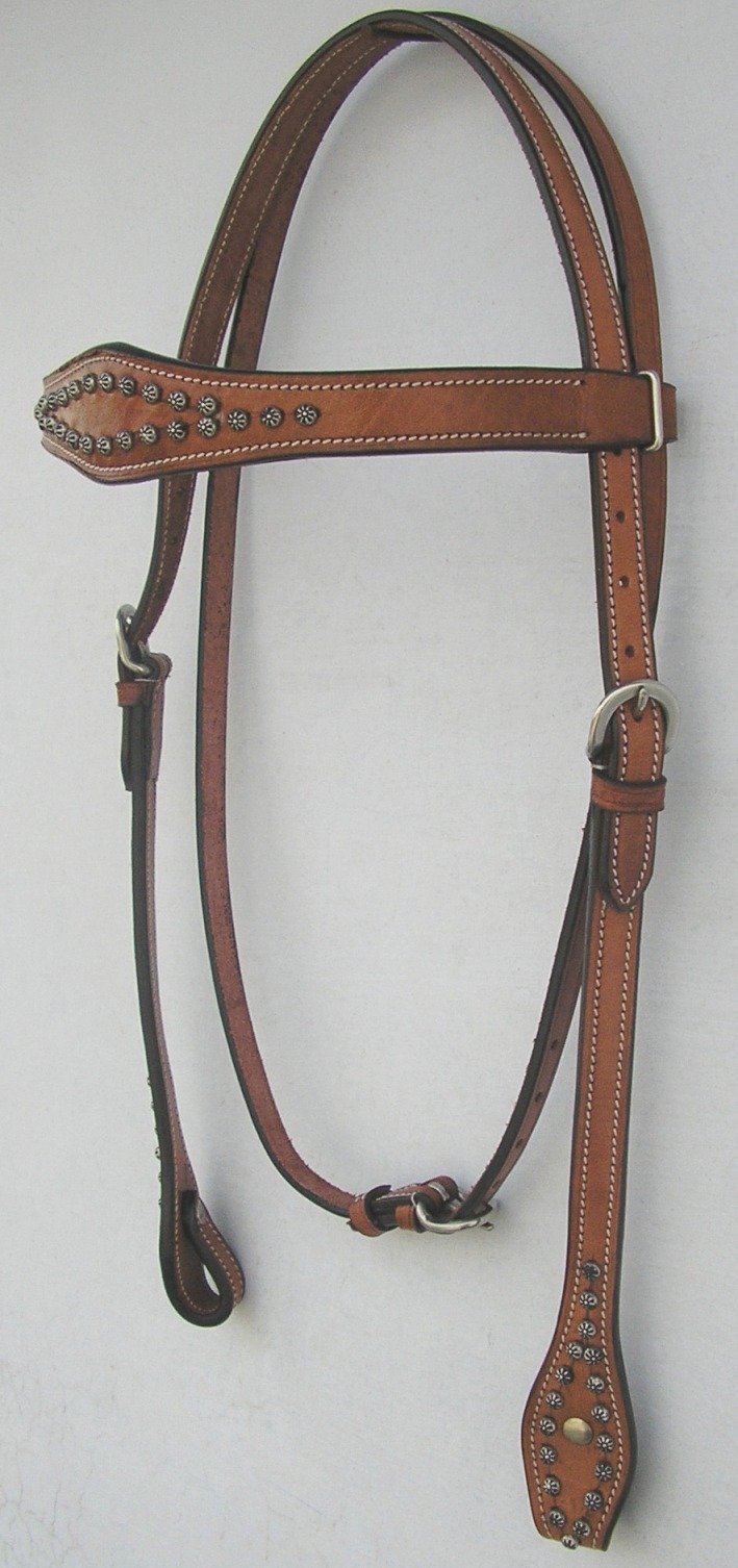GSk Reitsports New Premium Leather Western Headstall Curved Black Mini Studs Attach