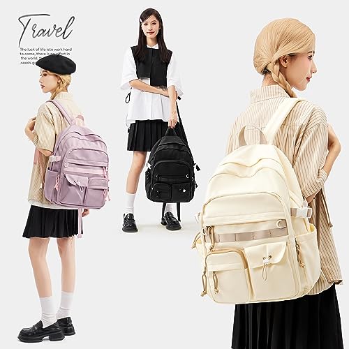 weradar Lightweight Backpack For School Teens Girls,Cute 15.6 Inch Laptop Bookbag,Water Resistant College Backpack For Women,Middle School Bag Casual Travel Daypacks(beige)
