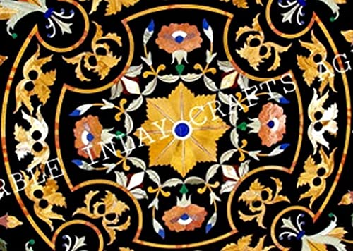 Pietra Dura Black Marble Round 30" x 30" Coffee Table Top, Black Marble Round Centre Table Top, Black Marble Round Dining Table Top, Piece Of Conversation, Family HeirLoom