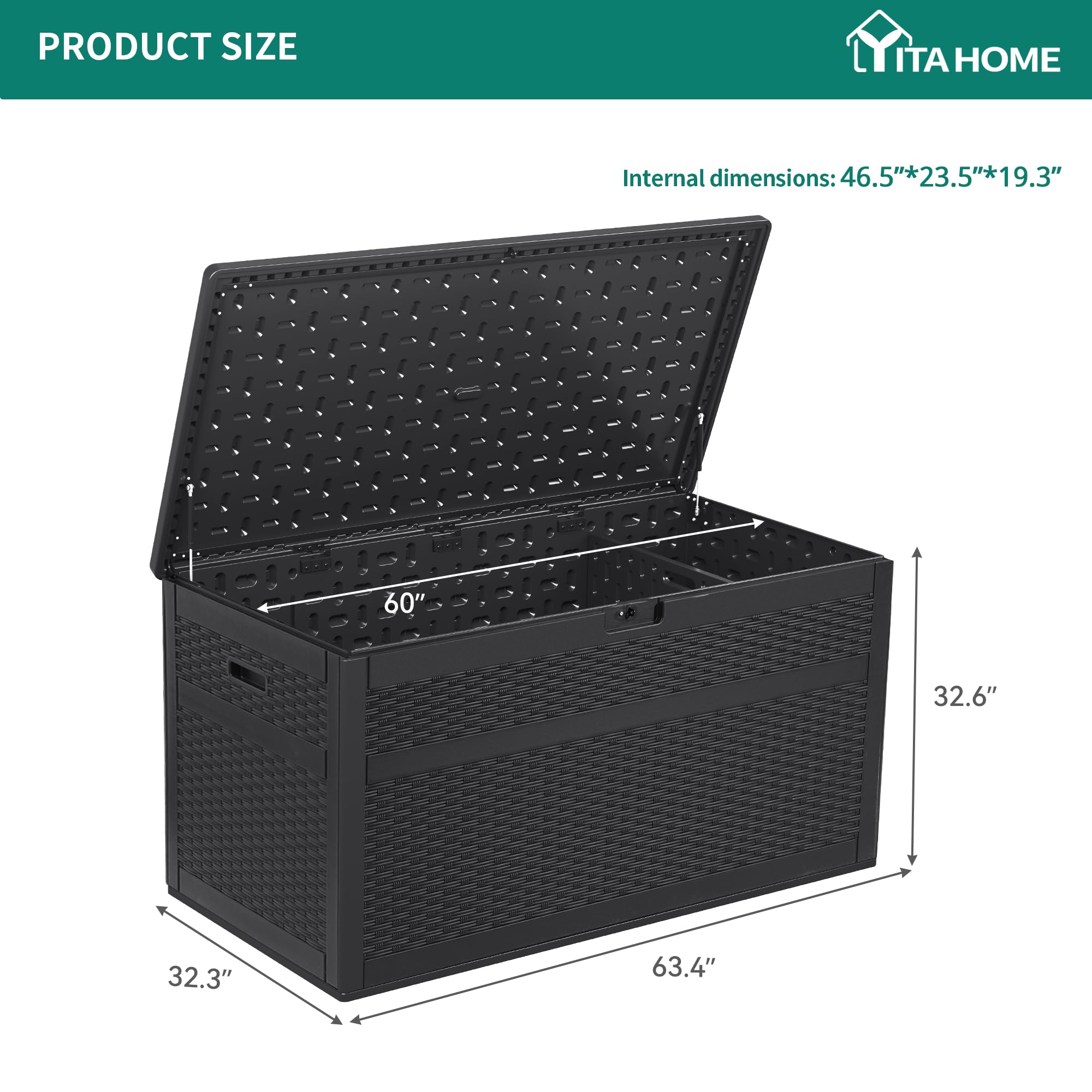 YITAHOME 230 Gallon Double-Wall Deck Box with Divider & Side Handles, Outdoor Large Storage for Patio Furniture Cushions, Garden Pool Accessories, Water Resistant & Lockable