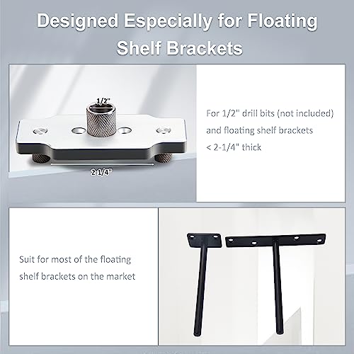 TOPOWN Aluminum Dowel Jig Kit Floating Shelf Bracket Jig 1/2" Dowel Jig Dowel Jig Self Centering Jig for Floating Shelf Dowel Jig for Straight Hole Centering Drill Jig Doweling Jig(Drill Not Included)