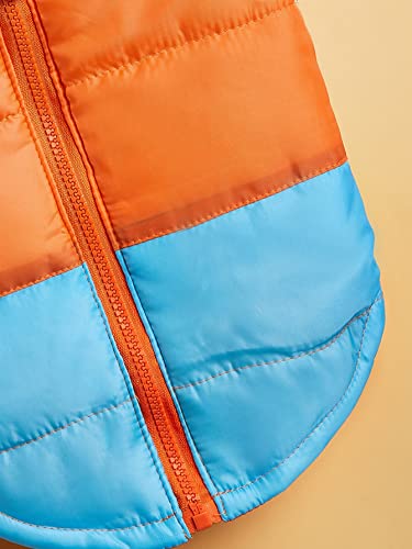 QWINEE Colorblock Zipper Back Dog Warm Jacket Coat Dog Winter Vest Clothes for Puppy Kitten Cat Small Dogs Orange and Blue L
