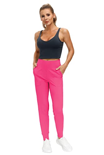 THE GYM PEOPLE Women's Joggers Pants Lightweight Athletic Leggings Tapered Lounge Pants for Workout, Yoga, Running (Large, Bright Pink)
