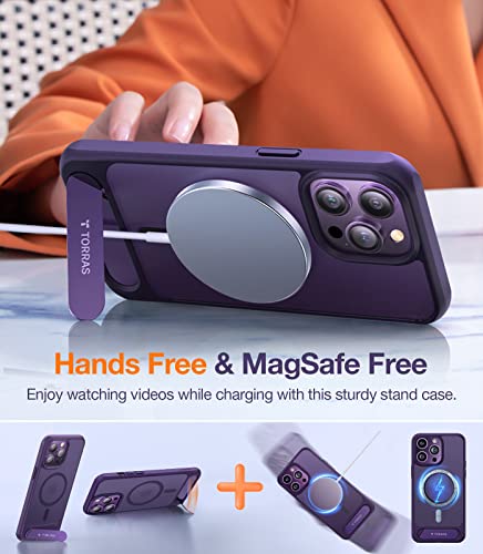 TORRAS Stronger Magnetic for iPhone 14 Pro Max Case with Stand, Compatible with MagSafe, Built in Hidden Kickstand, 10FT Mil-Grade Drop Protection for iPhone 14 Pro Max Case, Translucent Matte Purple