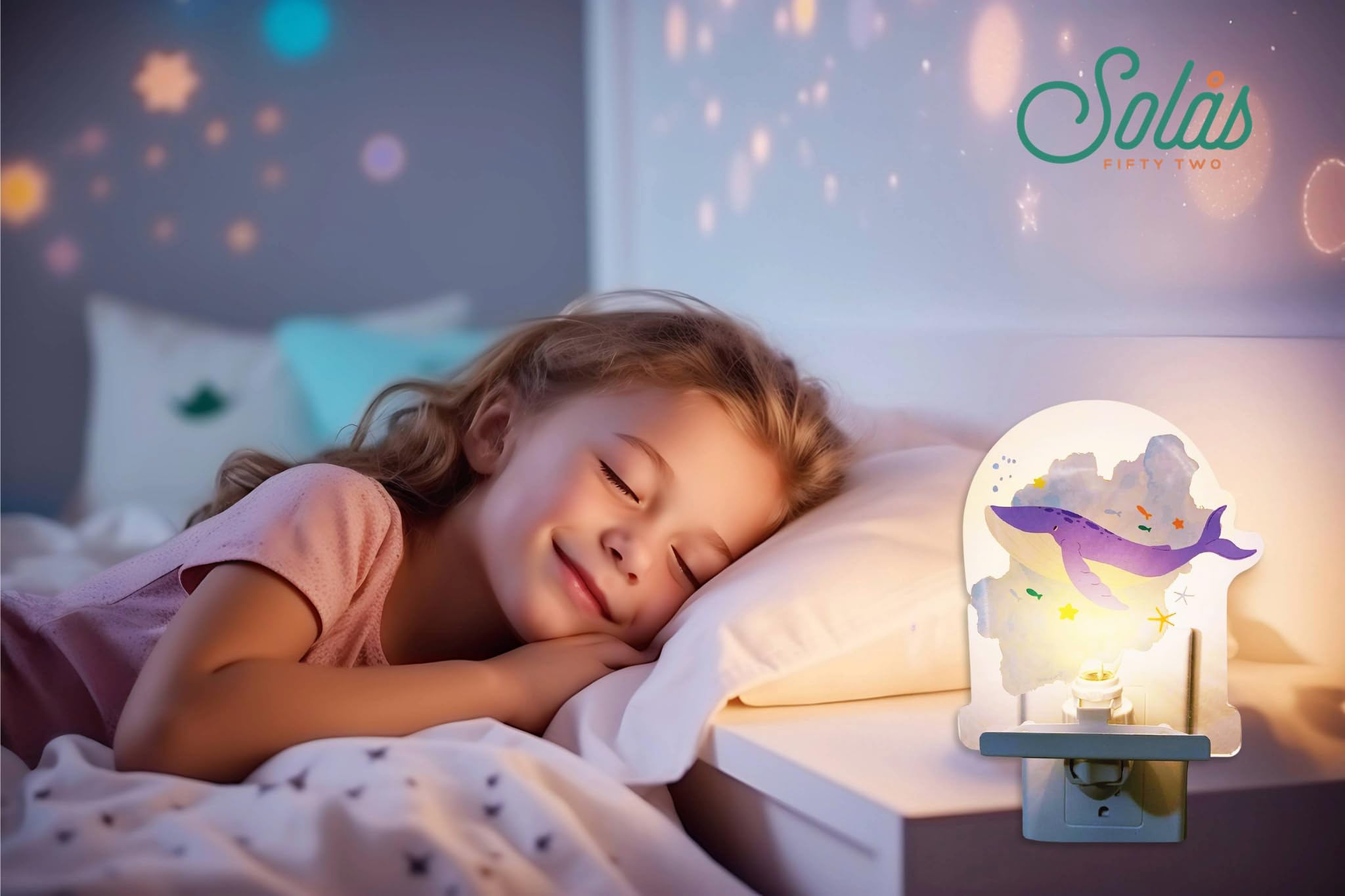 Solas Fifty Two Childrens Room Night Light for Kids Plug in Night Lamp Nursery Decor Made from Eco-Friendly Post Consumer Recycled Acrylic LED Bulb Included Switch (Whale)